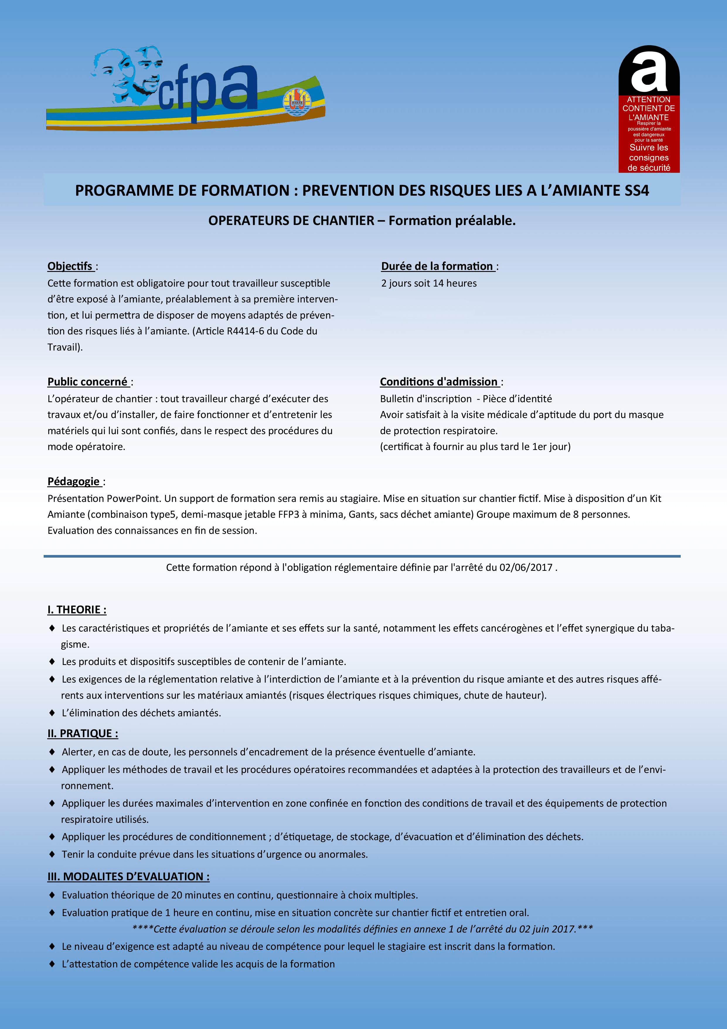 Amiante – Opérateurs de chantier (O.P.) – CFPA